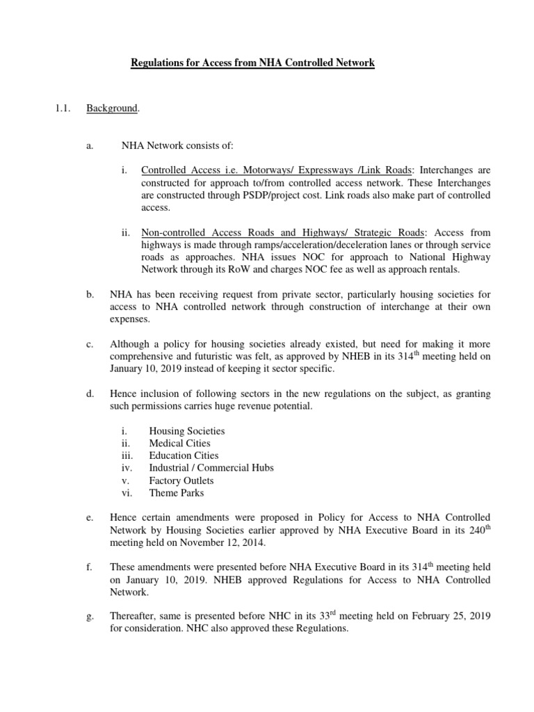 Access Regulations for NHA Highways | PDF | Controlled Access Highway ...