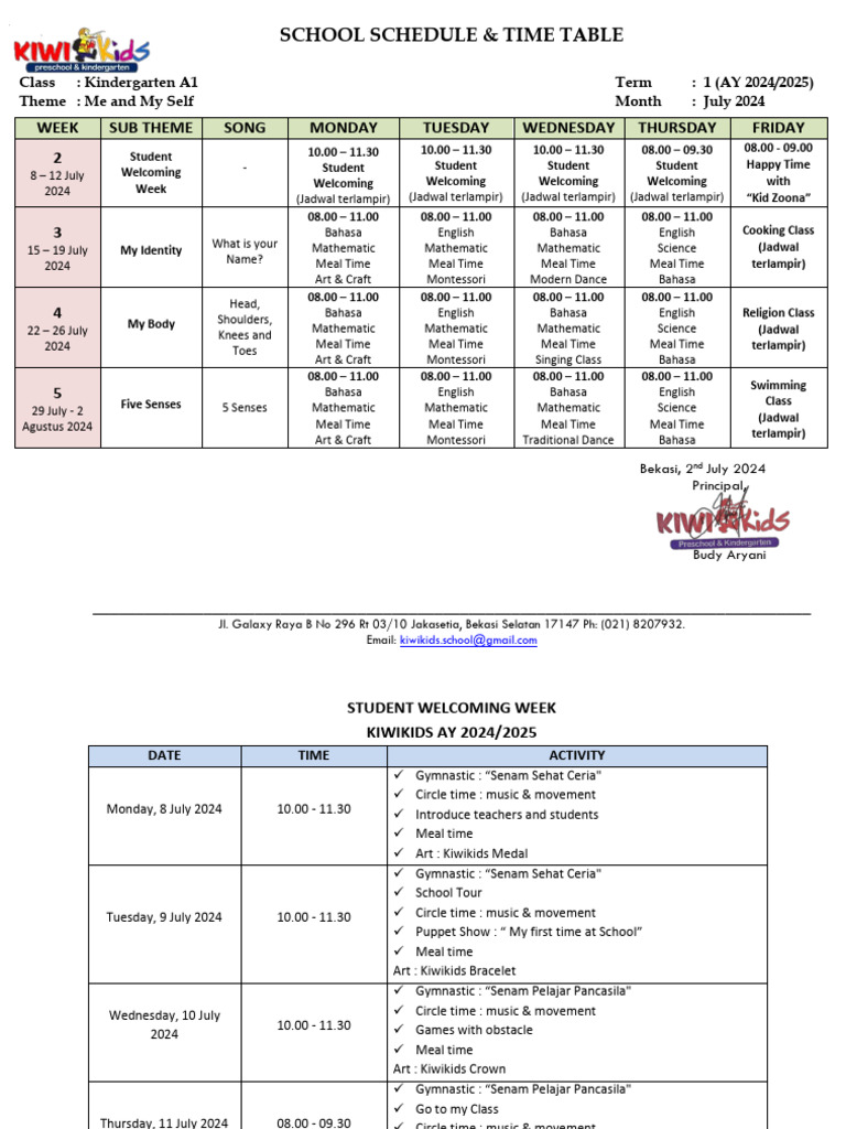 Kindergarten A1 Time Table | PDF