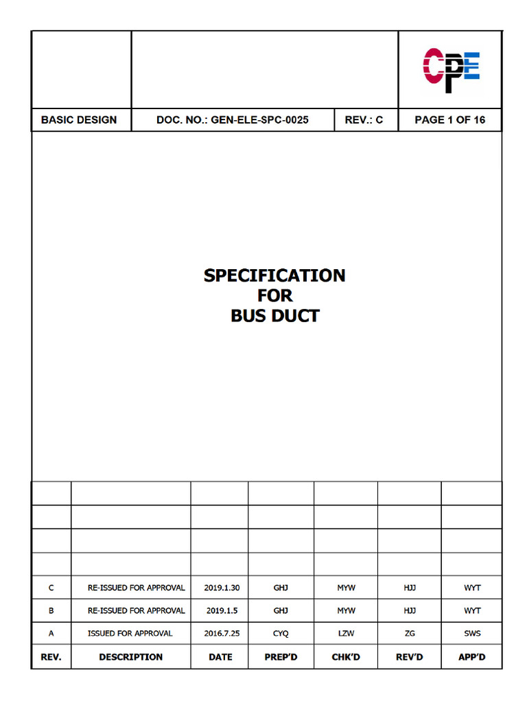 GEN-ELE-SPC-0025 Specification For Bus Duct | PDF