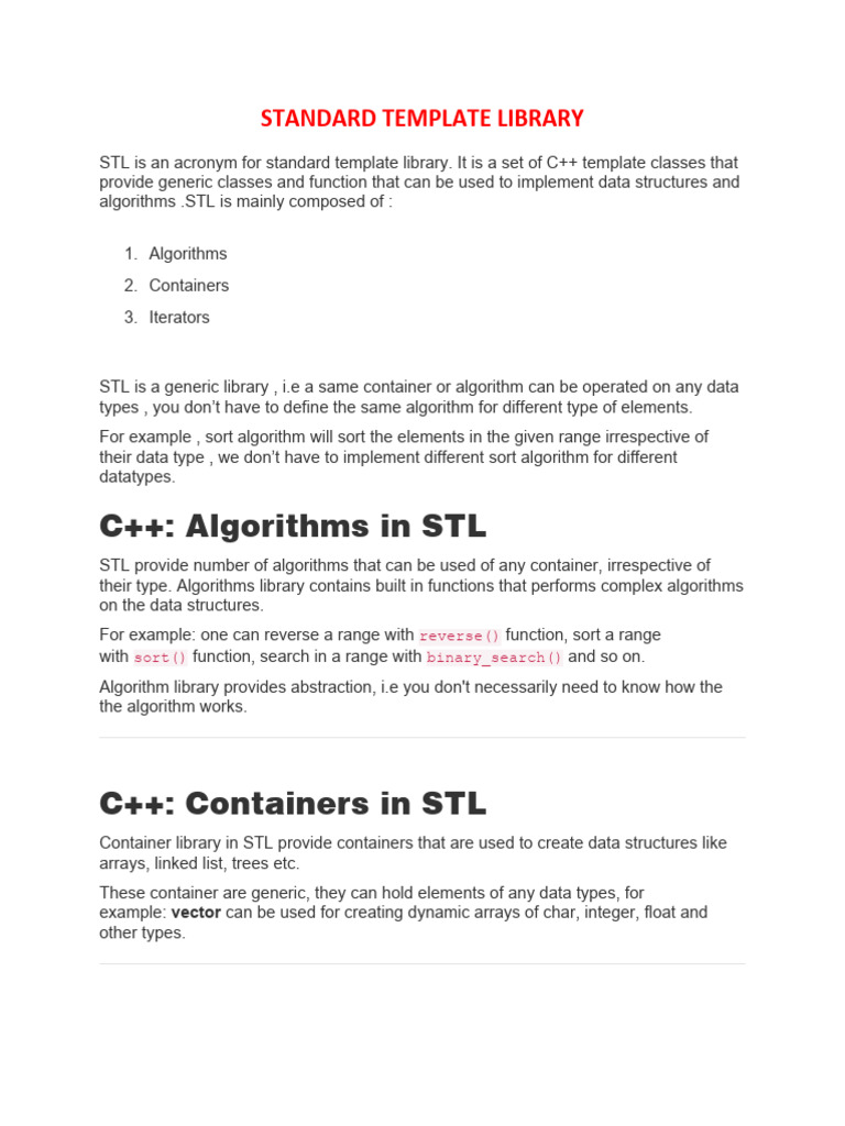 Understanding C++ STL: Containers, Algorithms, Iterators | PDF | C++ | Object Oriented Programming