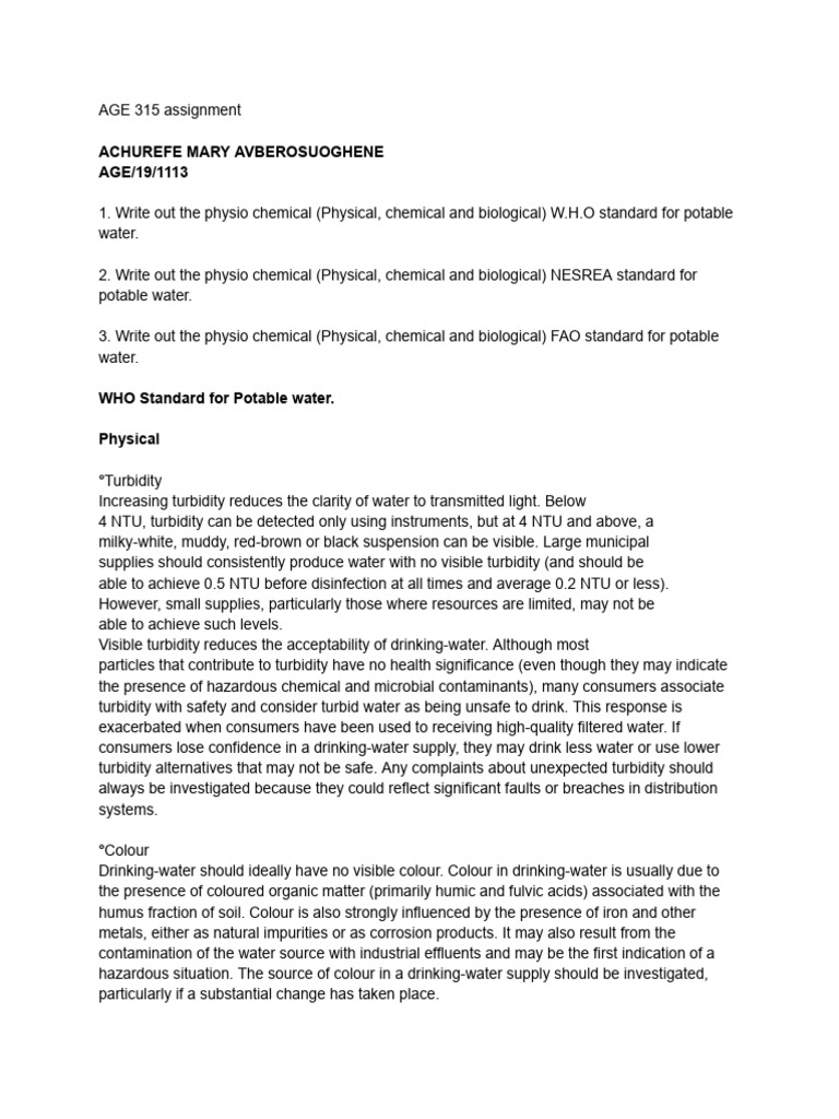 Physio Chemical Properties of Water | PDF | Drinking Water | Water