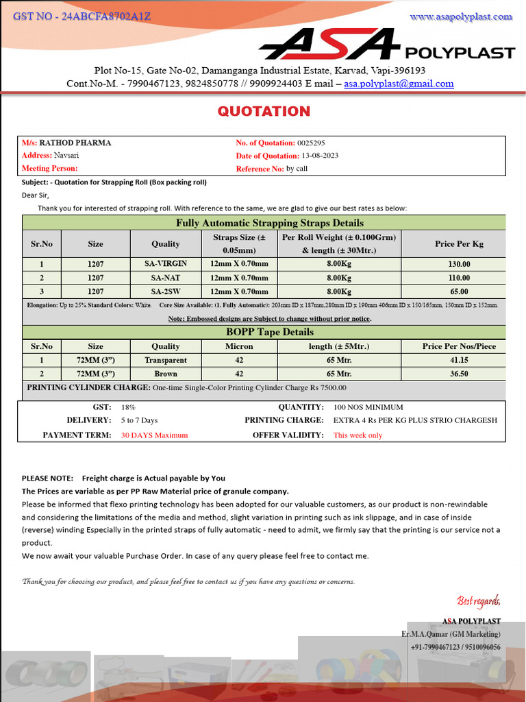 Rathod Pharma Bopp+Pp Quatation | PDF