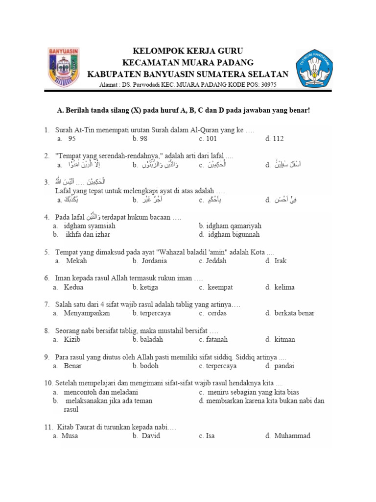 Soal Sumatif Pai 2024 Kelas 4 | PDF | Agama & Spiritualitas