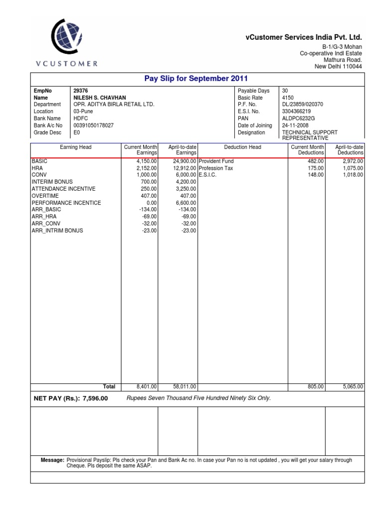 Payslip September '11 | PDF