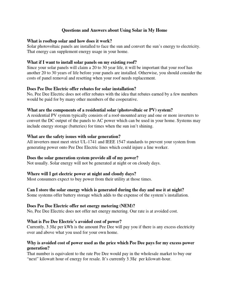 Questions and Answers About Using Solar in My Home UPDATED 06.05.2023 | PDF | Solar Power ...