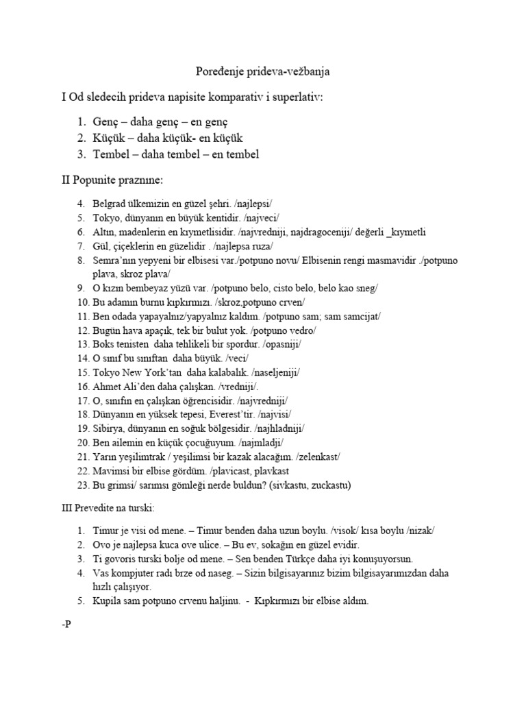 Poređenje Prideva-Vezbanja, P2 Uradjeno | PDF