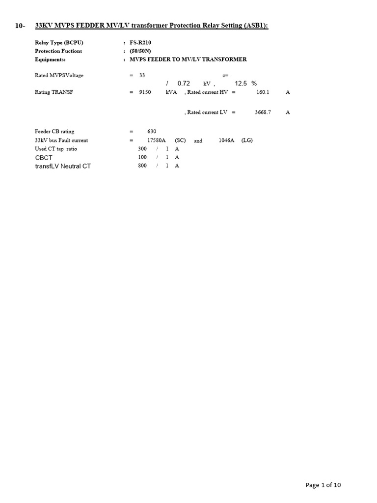 Relay Setting | PDF | Transformer | Components