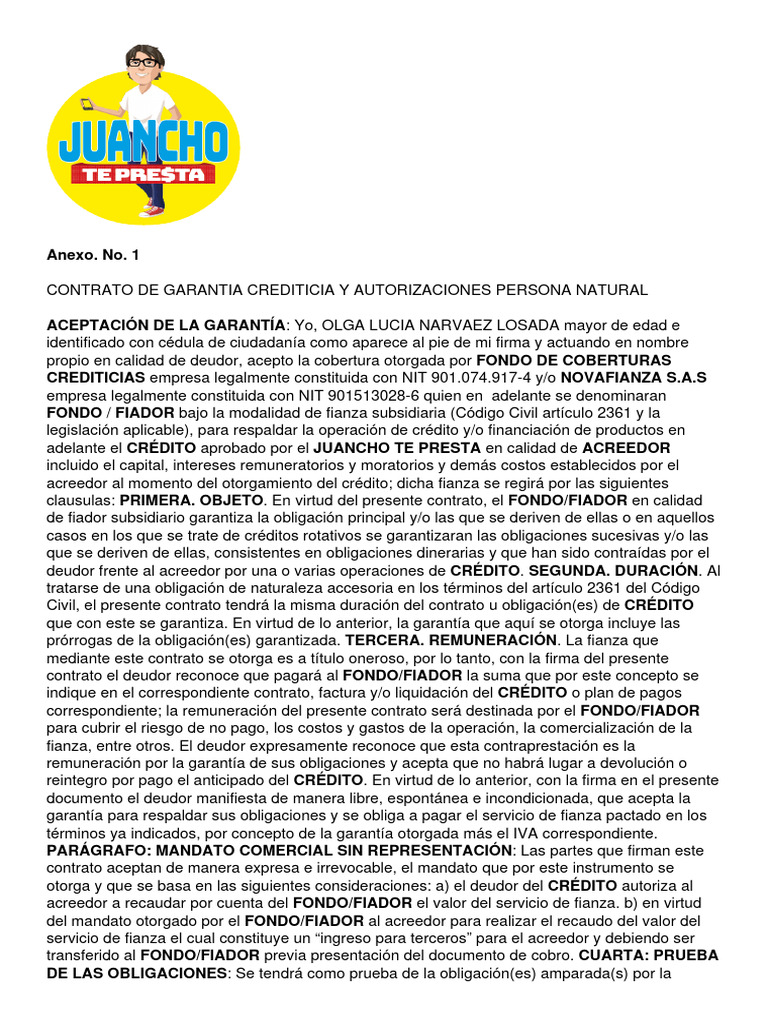 Anexo - 1 - Contrato Garant A Crediticia y Autorizaciones - 990178-900009 | PDF | Pagos
