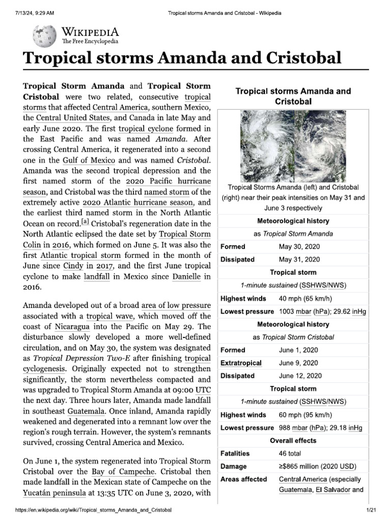 Tropical Storms Amanda and Cristobal | PDF