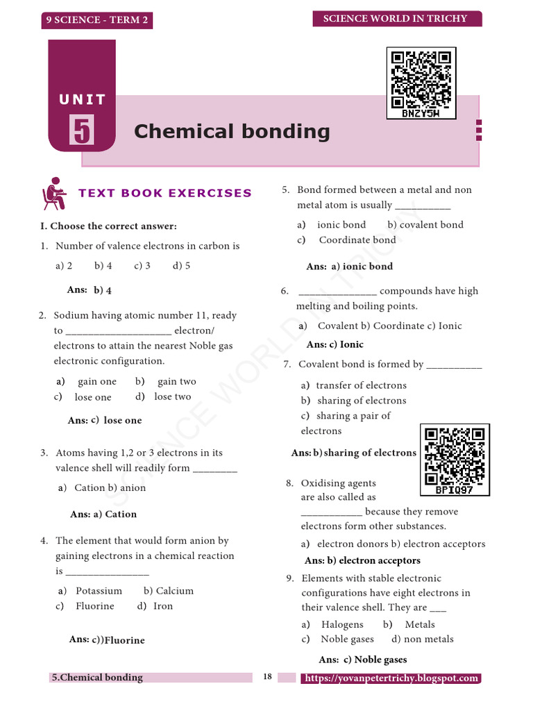 9th Science Guide Unit 13 - EM | PDF | Chemical Compounds | Chemical Bond