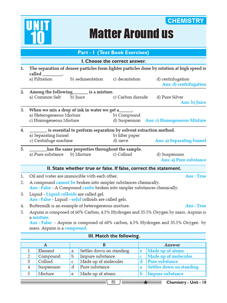 9th Science EC Guide: Unit 10 Answers | PDF | Mixture | Boiling
