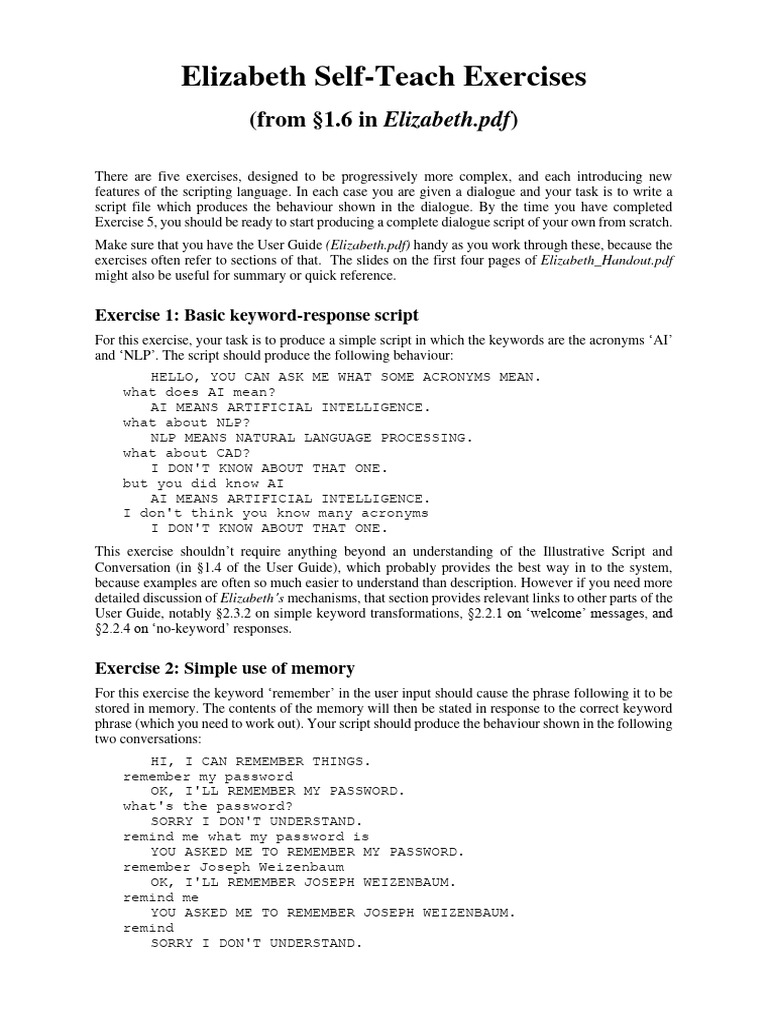 Elizabeth Exercises | PDF | Artificial Intelligence | Intelligence (AI ...