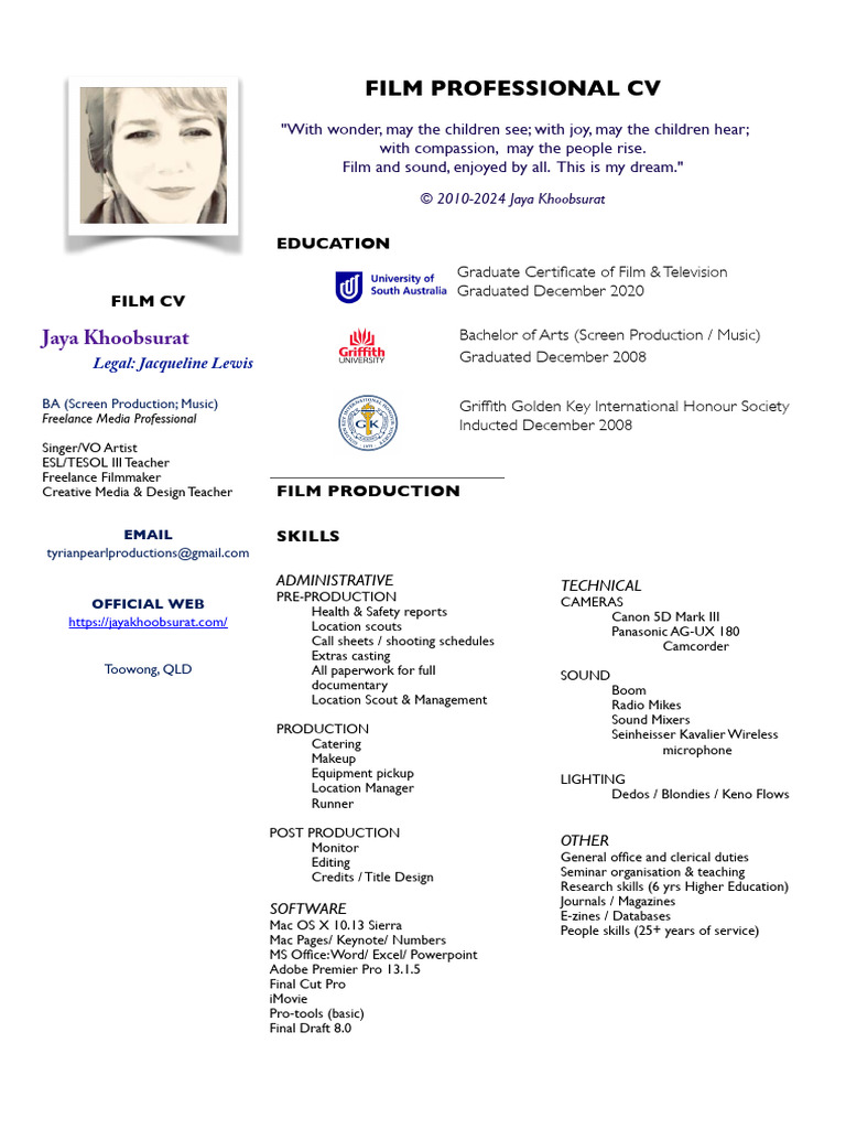Film Professional CV of Jaya Khoobsurat | PDF