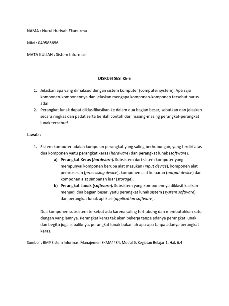 Diskusi Sesi 5 - Manajemen Si (Modul 6) | PDF