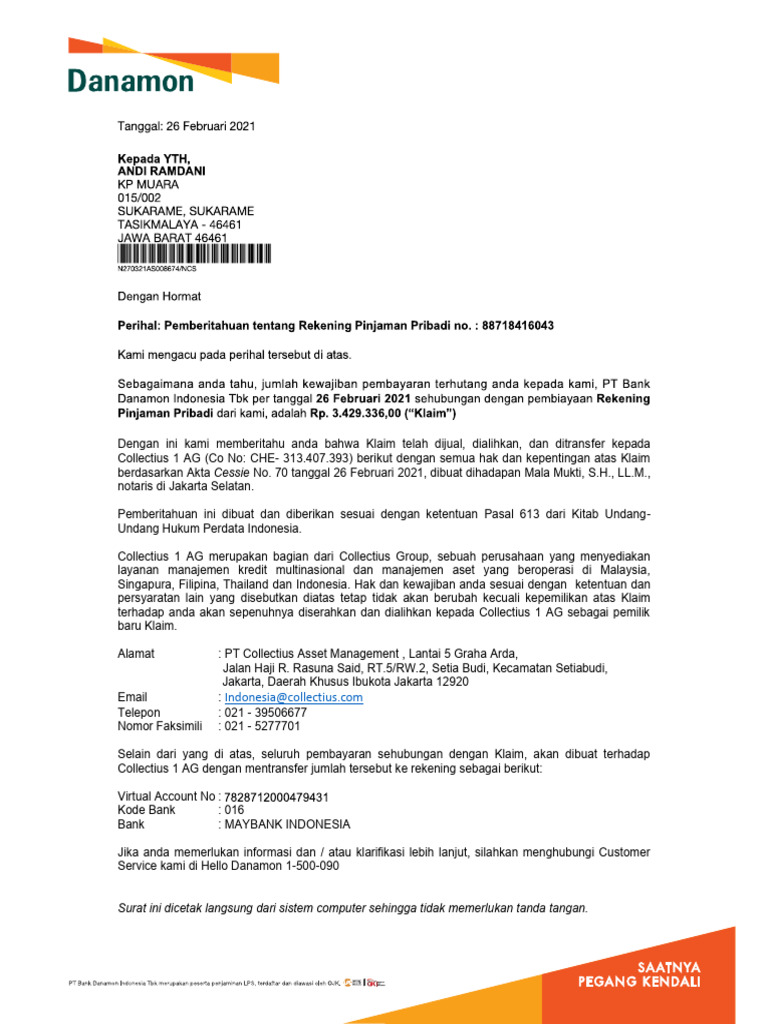 Surat Peralihan Danamon - Andi Ramdani | PDF