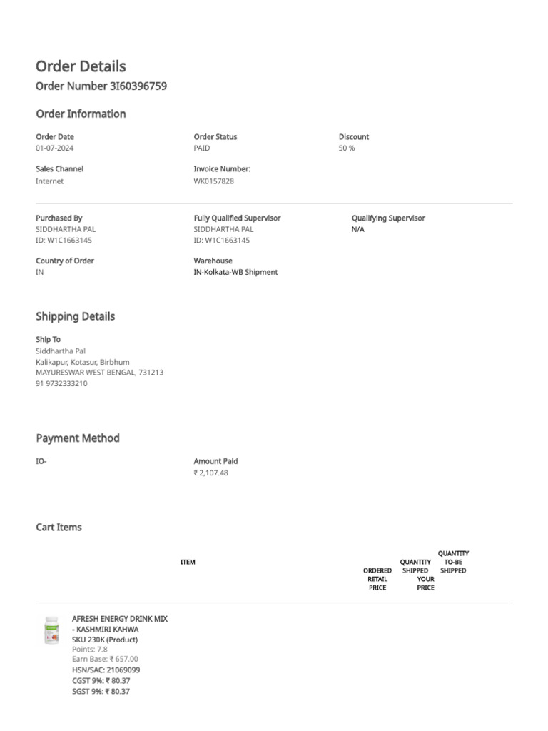 Order Details: Order Number 3I60396759 Order Information | PDF ...