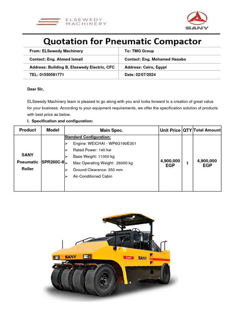 SANY Penumatic Roller SPR260C-8 | PDF | Tire | Vehicle Technology