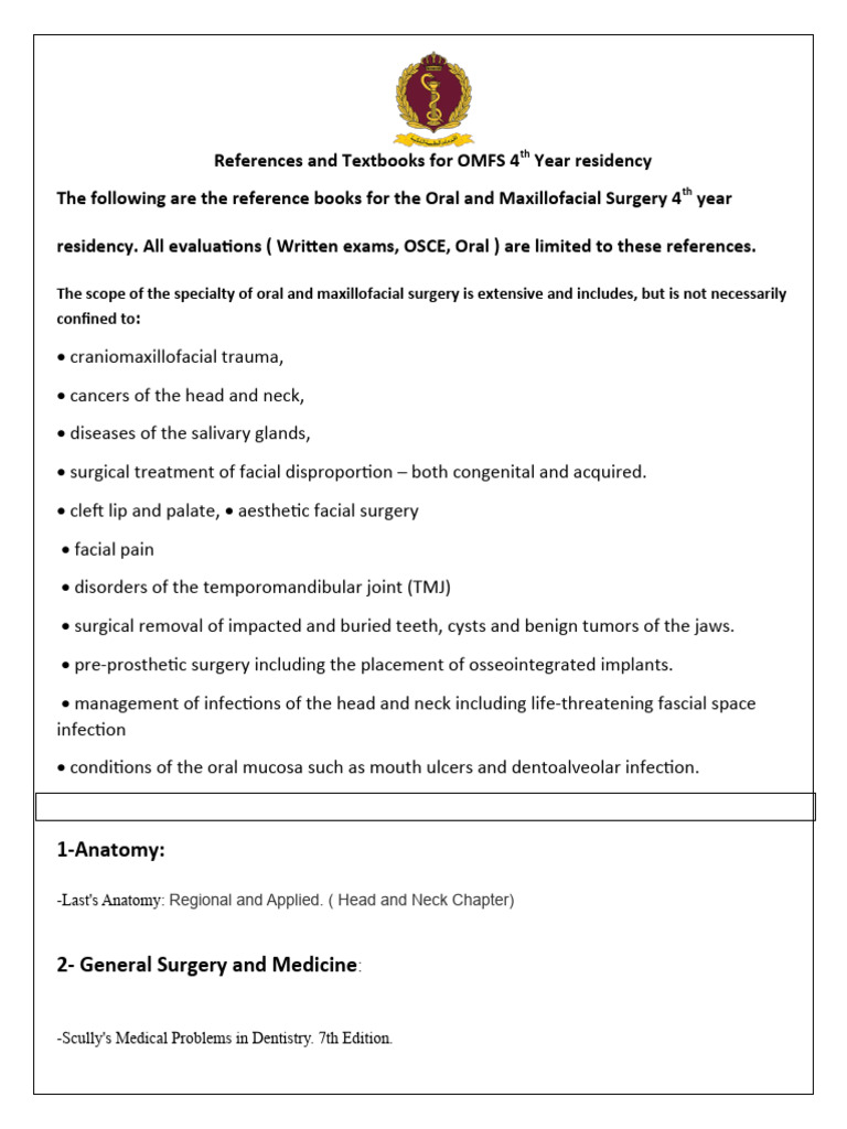 OMFS 4th Year Residency Textbook List | PDF | Oral And Maxillofacial ...