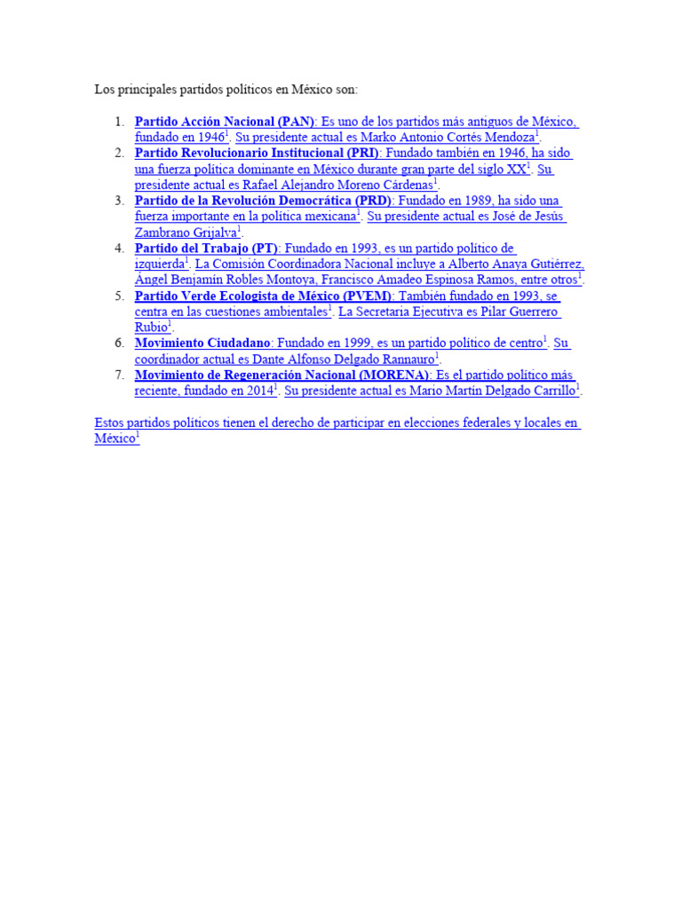 Los Principales Partidos Políticos en México Son | PDF | Política ...
