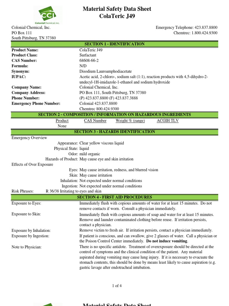 MSDS Colateric J49 | PDF