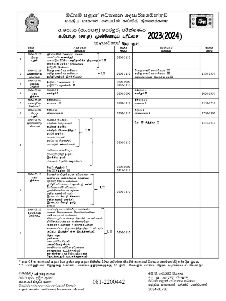 Grade 10 and 11 TimeTable 2024 | PDF