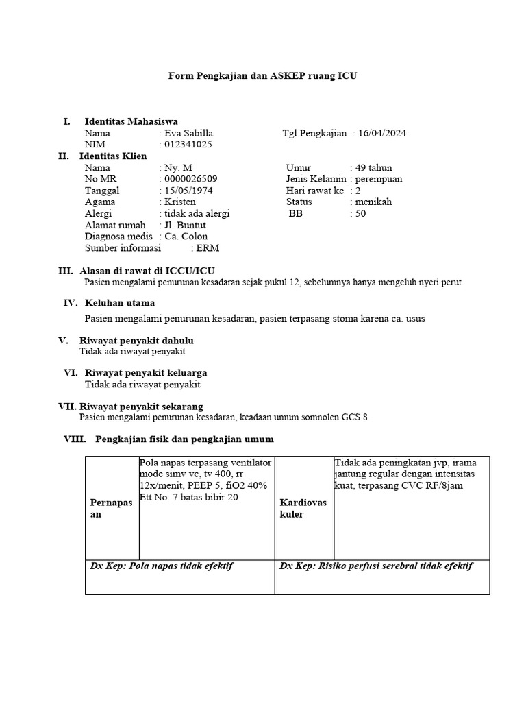 Form Pengkajian Dan ASKEP Ruang ICU | PDF