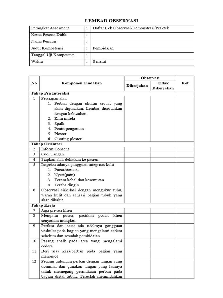 Lembar Observasi Pembidaian | PDF