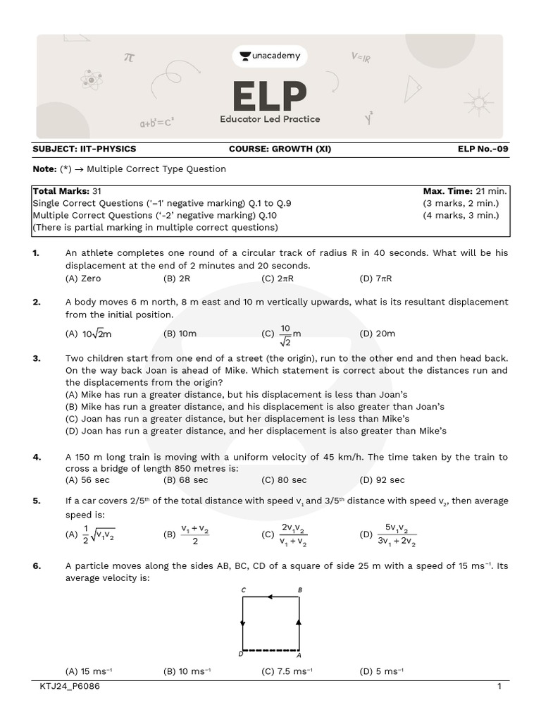 Cobined Student Copy 9-20 Kinematics 1D 2D 1720233730028 | PDF ...