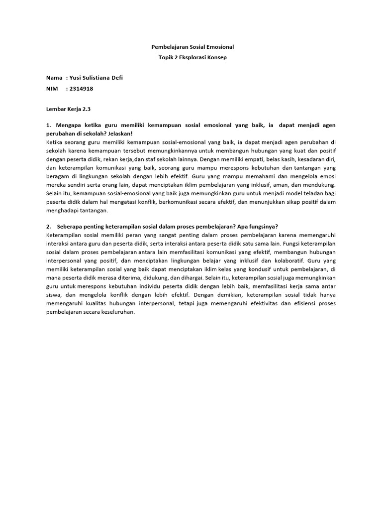 Lembar Kerja 2.3 - Eksplorasi Konsep Topik 2 | PDF