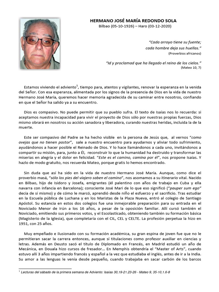 Legado del Hermano José María Redondo | PDF