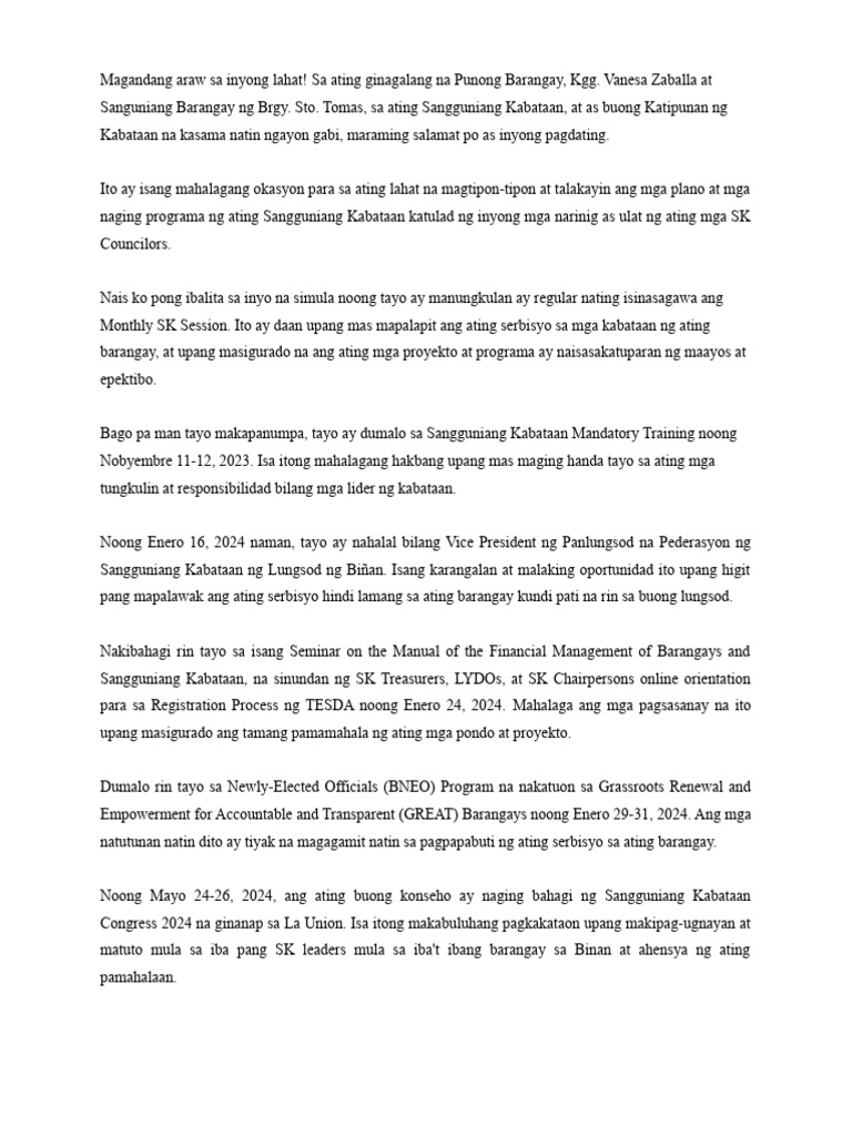 Speech - KK Assembly - Chairman | PDF