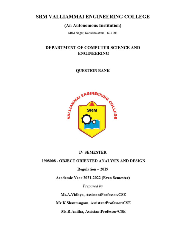 Object Oriented Analysis And Design Question Bank Pdf Use Case Class Computer Programming