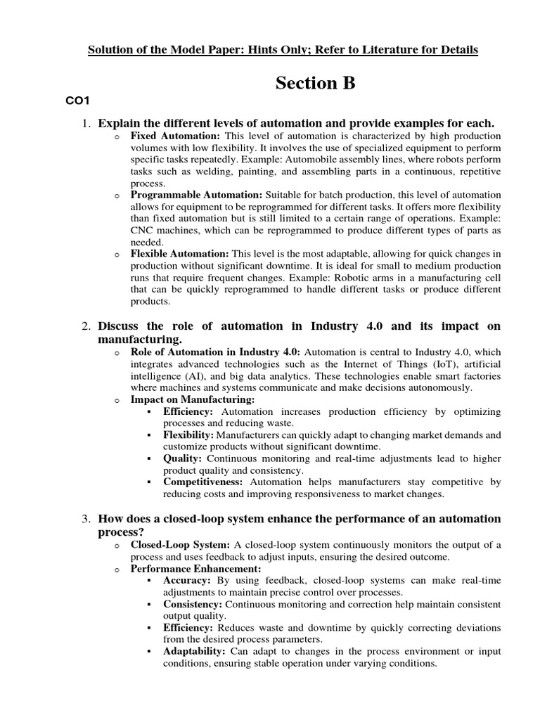 Solution of Section B&C Model Paper of A&R | PDF | Automation | Robot