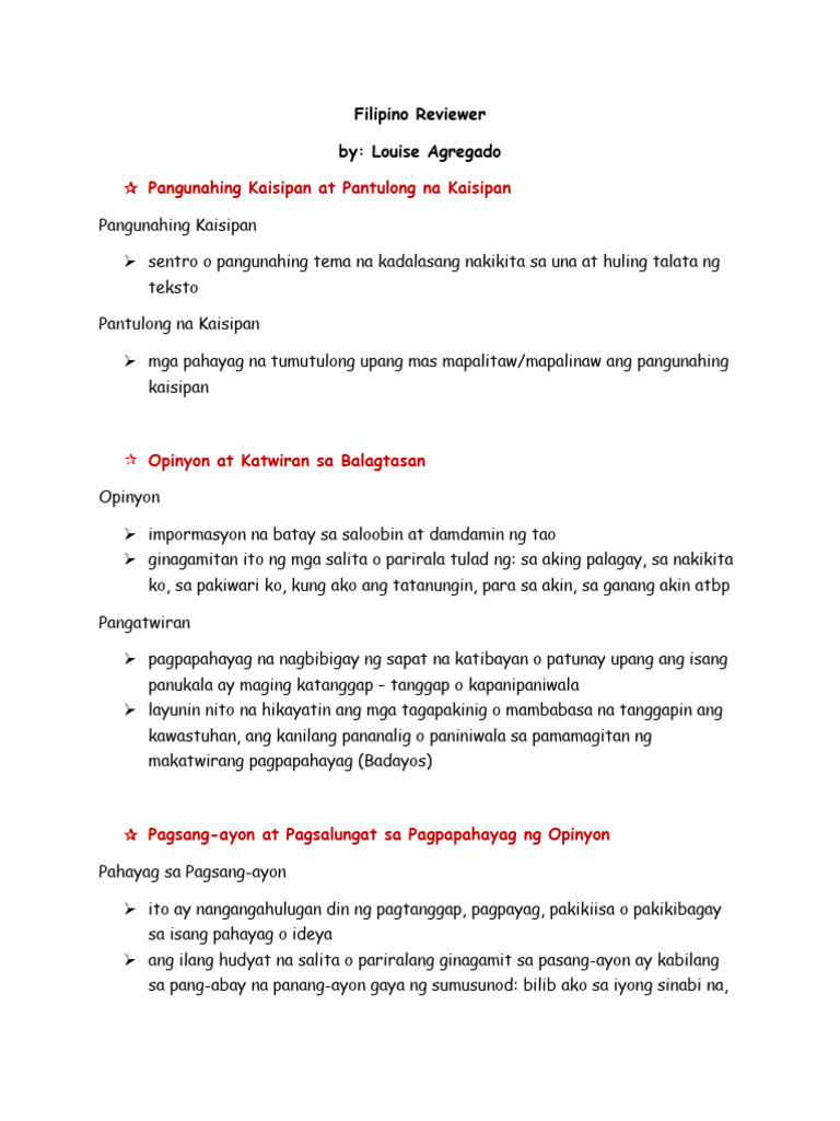 Whole Filipino Q2 Reviewer | PDF