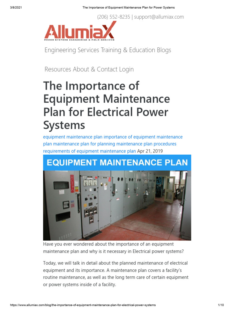 The Importance of Equipment Maintenance Plan For Power Systems | PDF ...