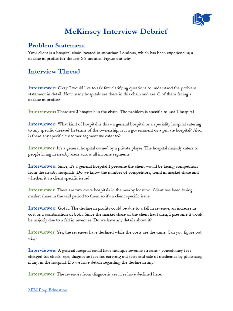 McKinsey Interview Debrief | PDF | Market Share | Mc Kinsey & Company