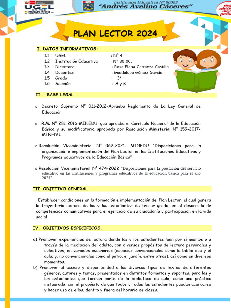 3° Plan Lector-2024 | PDF | Salón de clases | Maestros