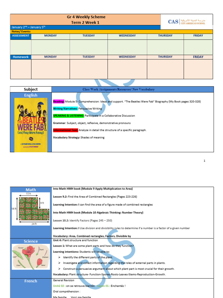 Gr4 T2 W1 Weekly Scheme | PDF | Reading Comprehension | Learning