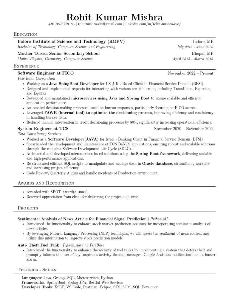 Rohit Mishra Resume | PDF | Scalability | Java (Programming Language)