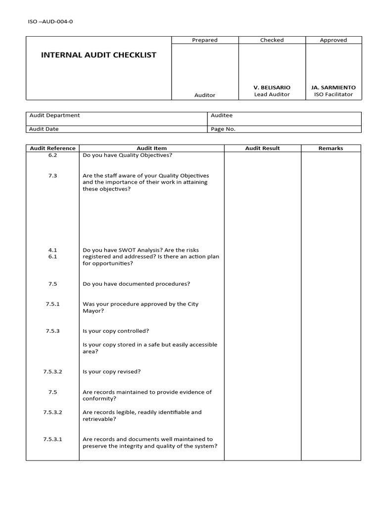 AUDIT CHECKLIST | PDF | Audit | Business