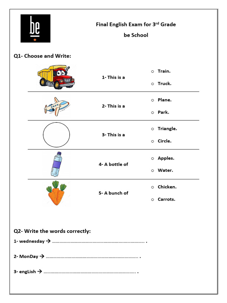 Final English Exam 3rd Grade-1 | PDF