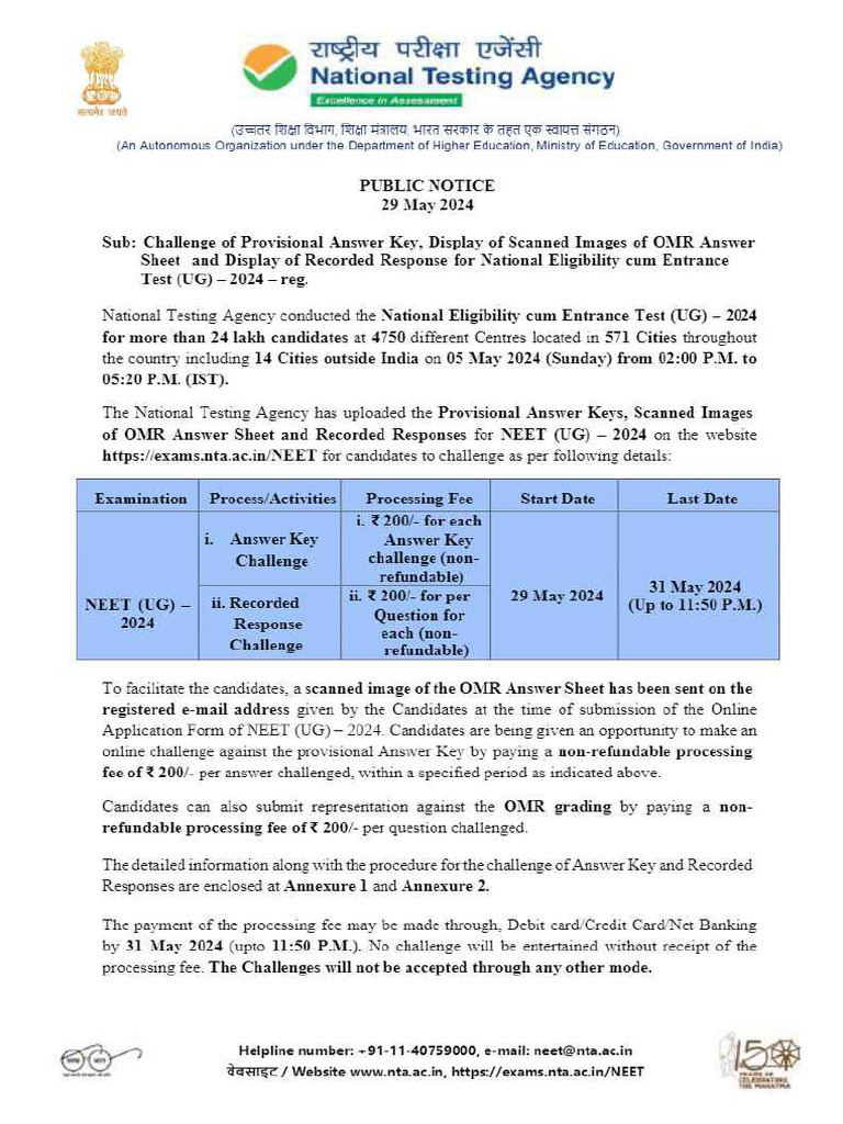 Official PDF of Challenges For NEET UG 2024 | PDF