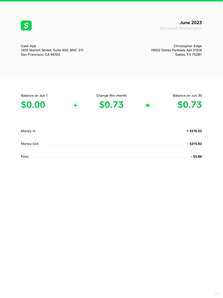 Cash App June 2023 Account Statement 0ef36a7 (8855) | PDF | Cash ...