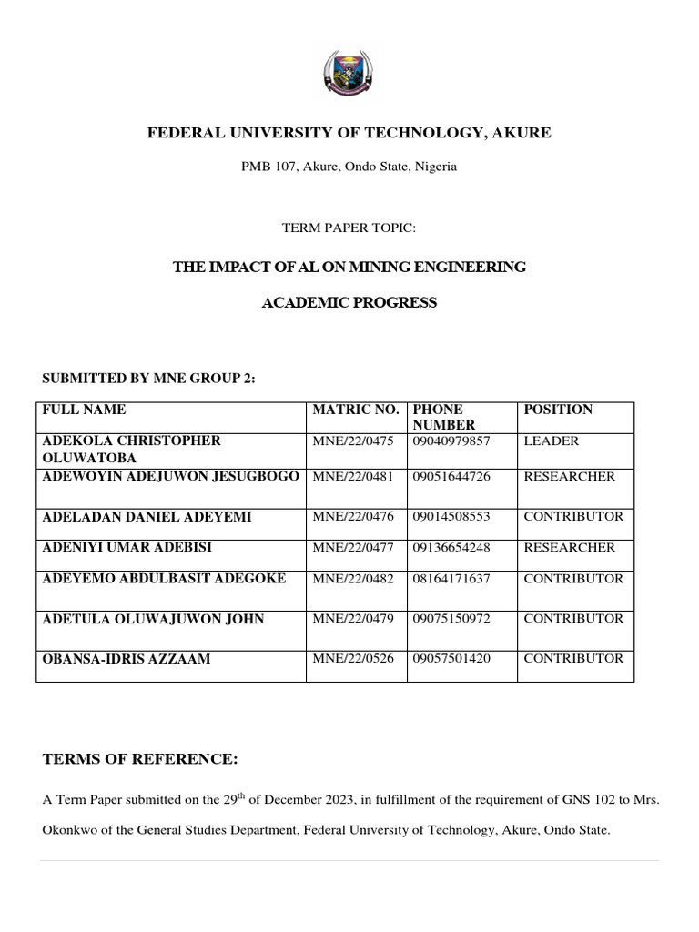 Term Paper For Gns 102 Group 2 Corrected | PDF | Artificial ...