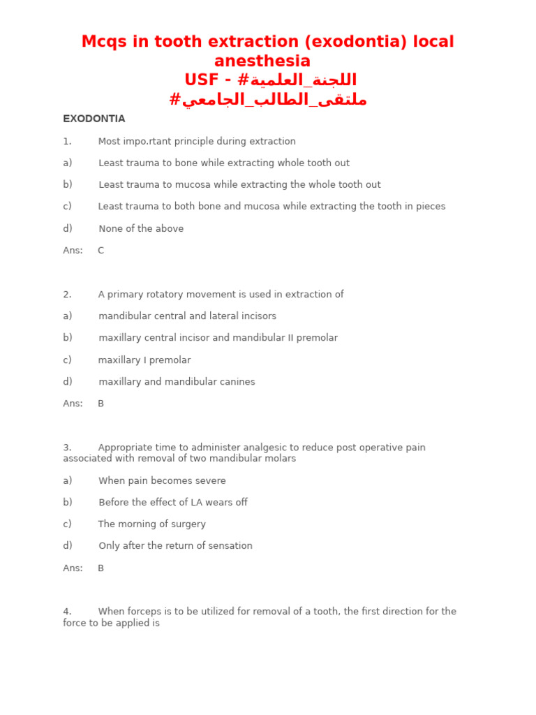 Mcqs Tooth Extraction and Local | PDF | Axon | Myelin