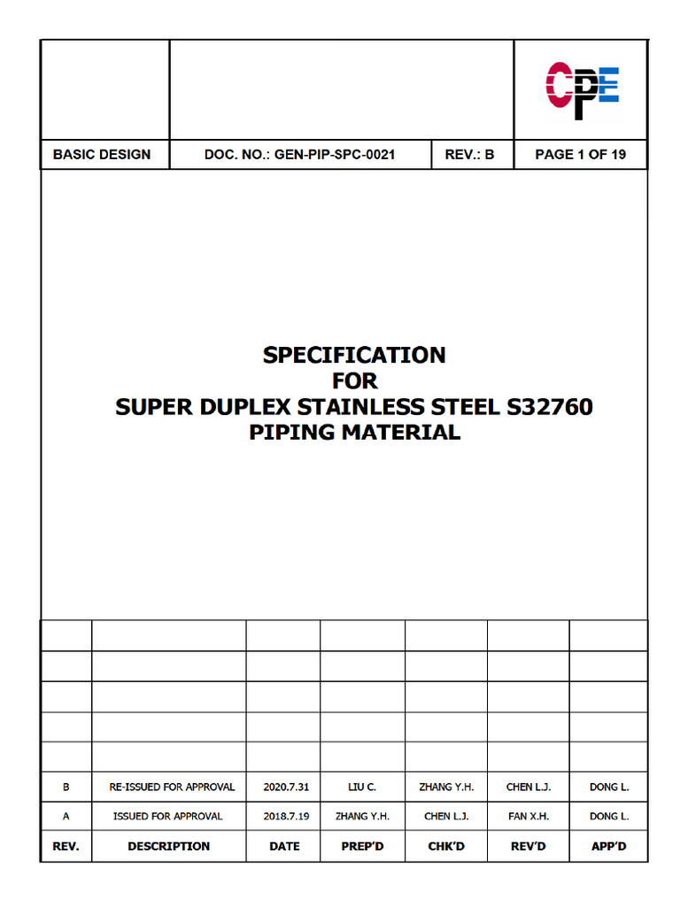 GEN-PIP-SPC-0021 Specification For Super Duplex Stainless Steel S32760 ...