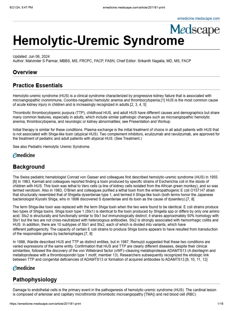 Hemolytic-Uremic Syndrome | PDF | Complement System | Diseases And Disorders
