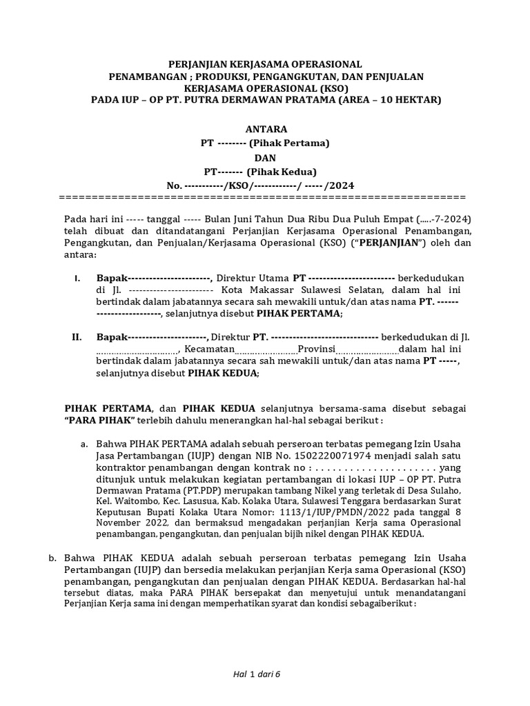 DRAF KSO IUP OP Di PDP Hasil Koreksi Bersama | PDF