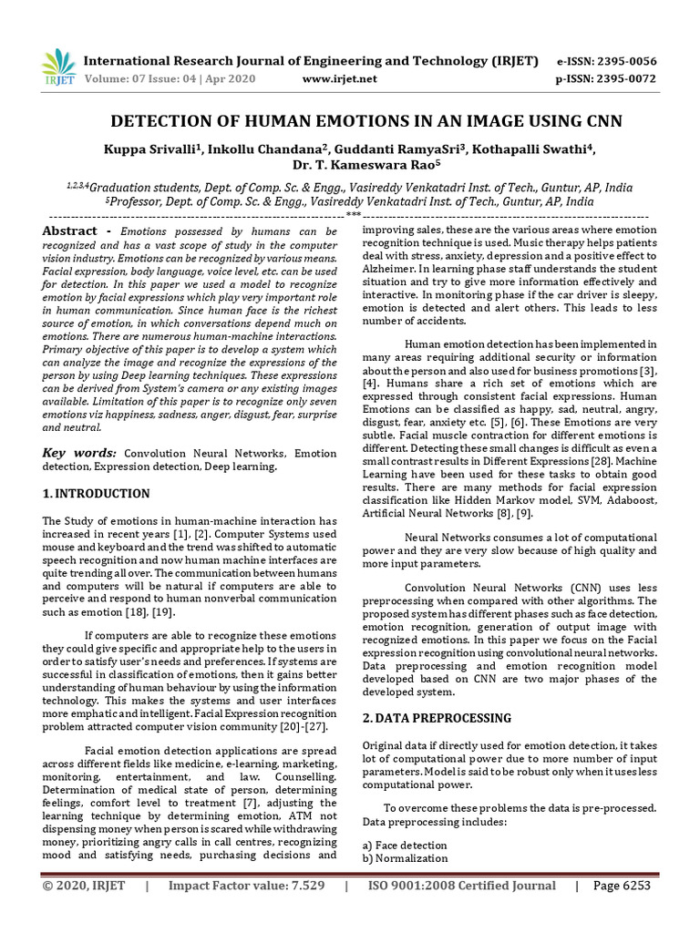 Detection of Human Emotions in An Image Using CNN | PDF | Artificial Neural Network | Artificial ...