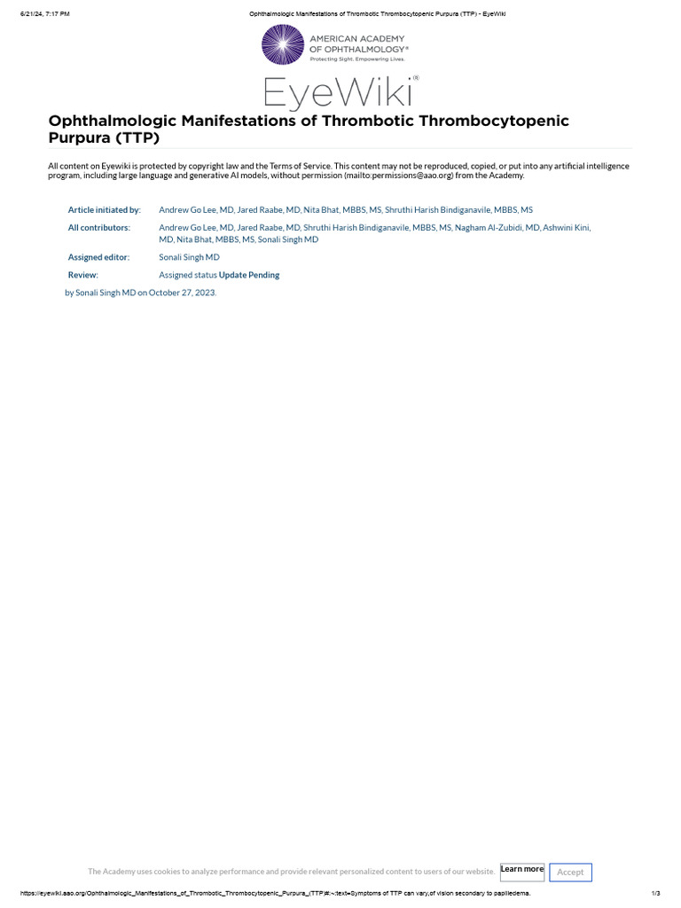 Ophthalmologic Manifestations of Thrombotic Thrombocytopenic Purpura ...